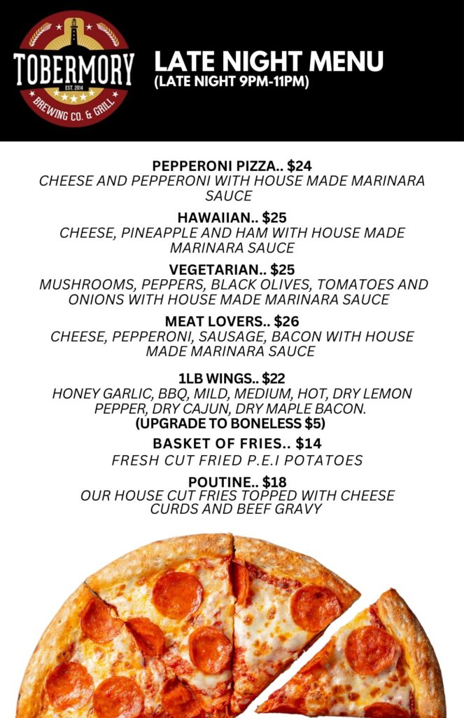 Menu - Tobermory Brewing Co.