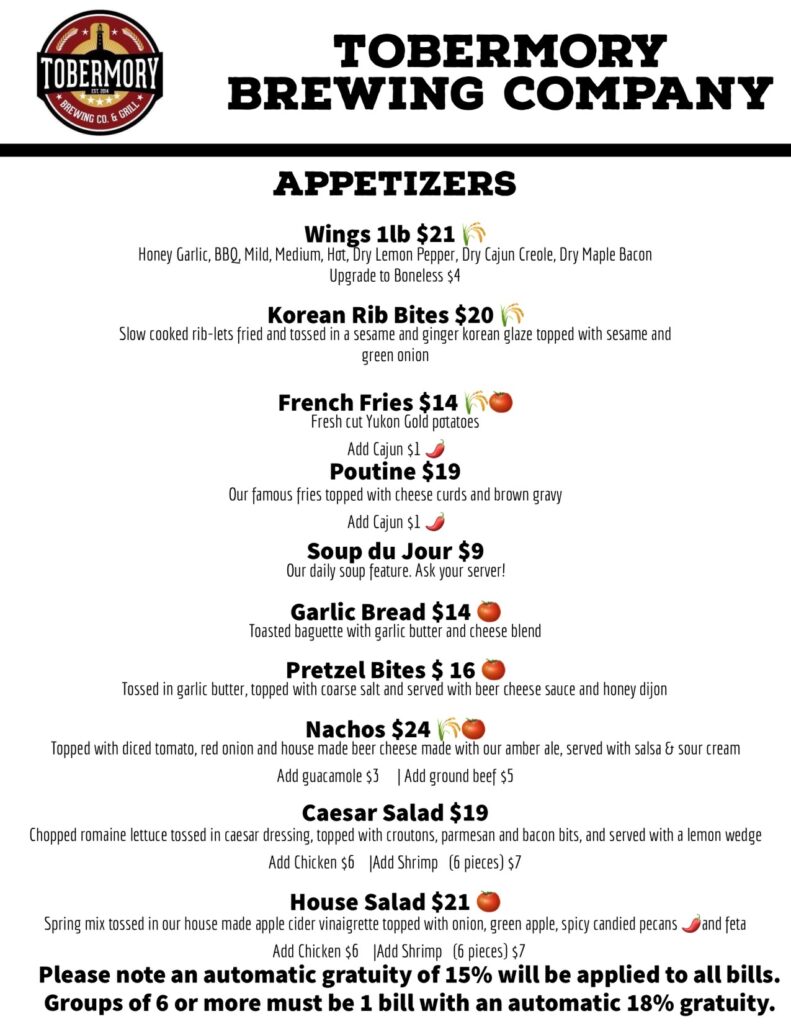 Menu - Tobermory Brewing Co.