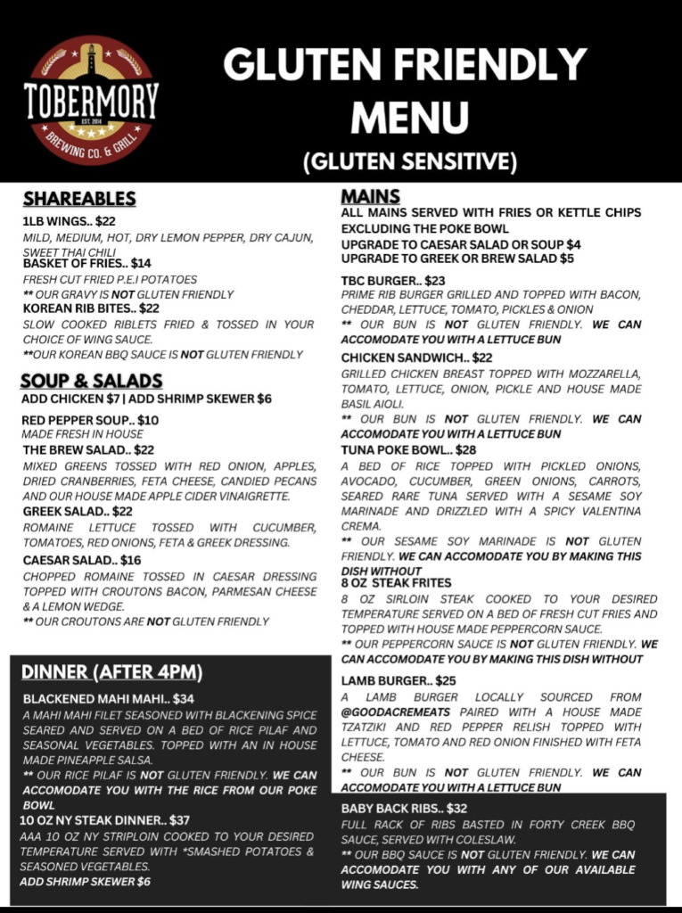 Menu - Tobermory Brewing Co.